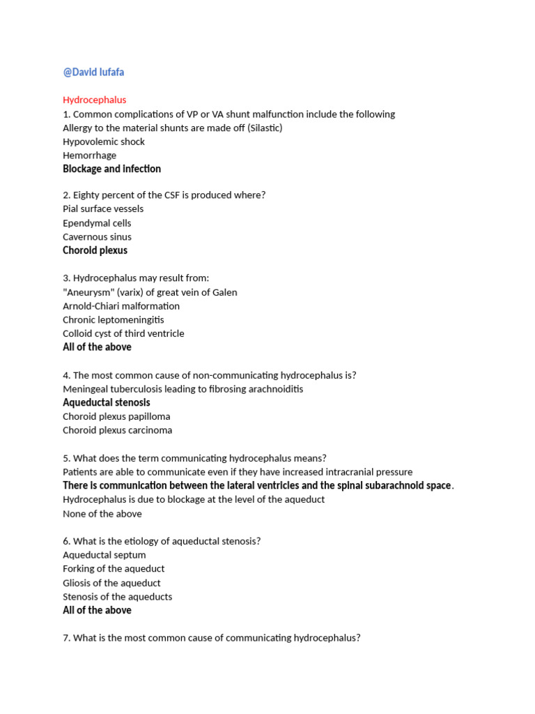 CNS Pathology Mcqs - 2023 Source | PDF | Meningitis | Brain Tumor