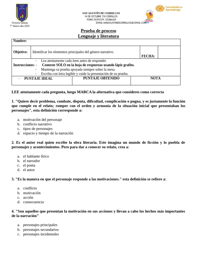 Prueba de Proceso N°1 | PDF | Narración