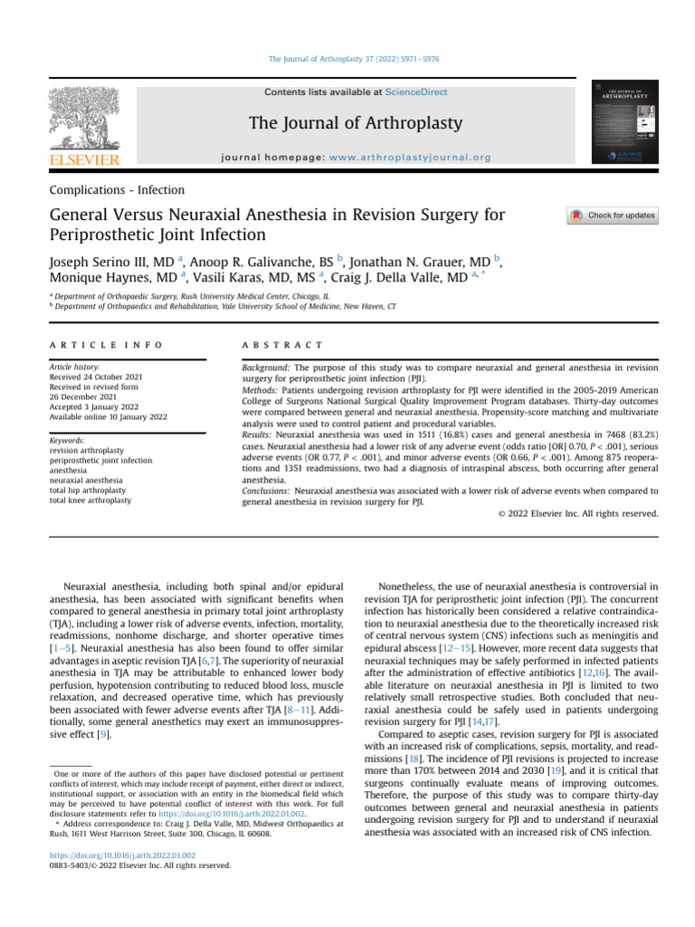 General Versus Neuraxial Anesthesia in Revision Su | PDF | Anesthesia ...