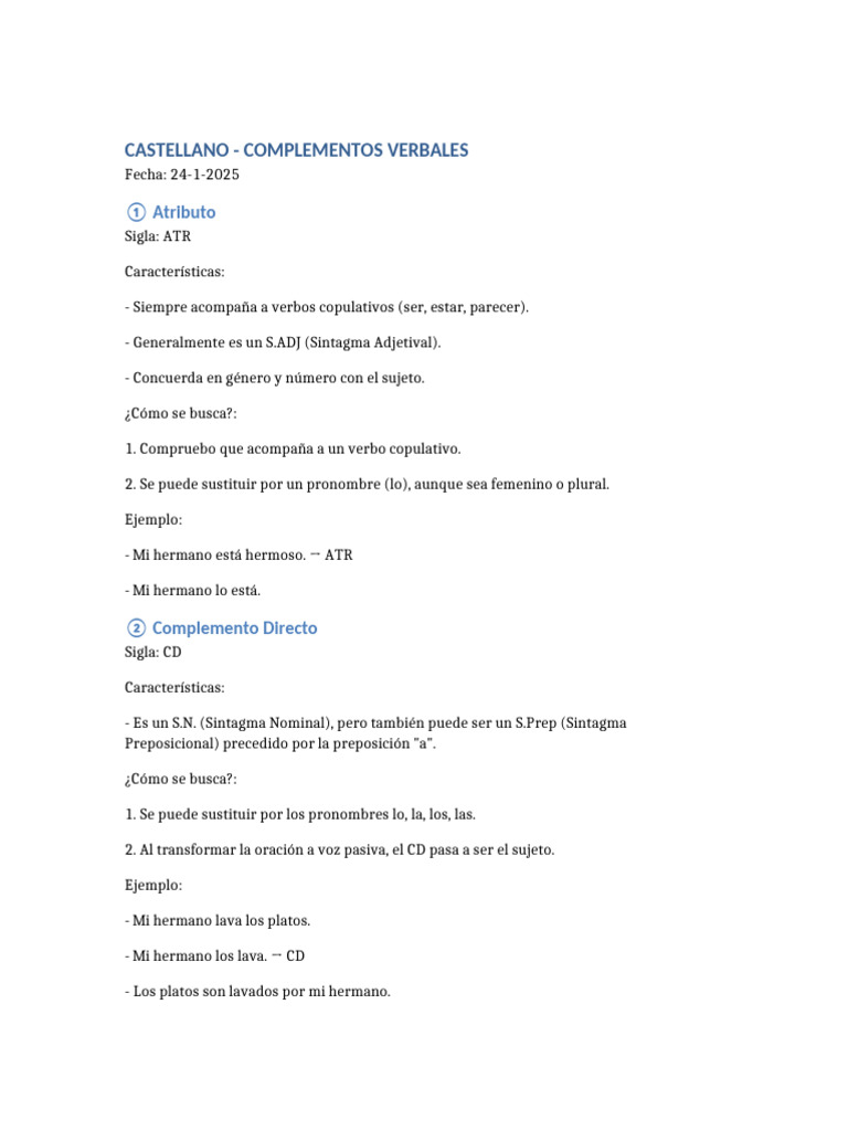 Complementos Verbales Castellano | PDF