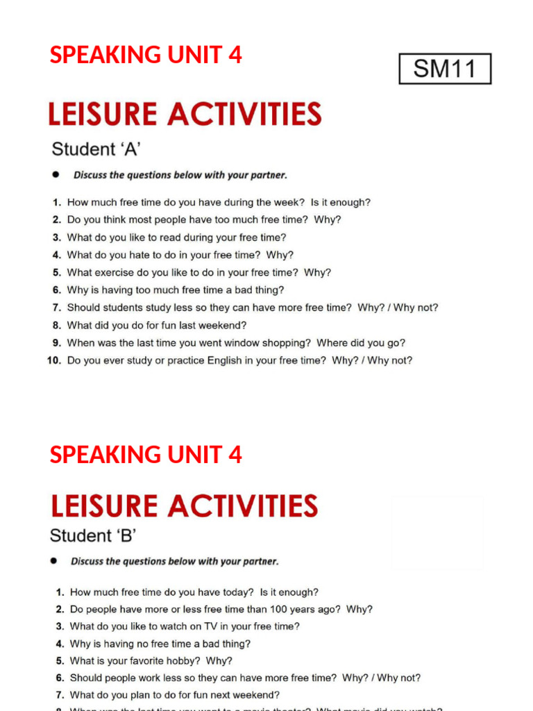 Speaking Unit 4 | PDF