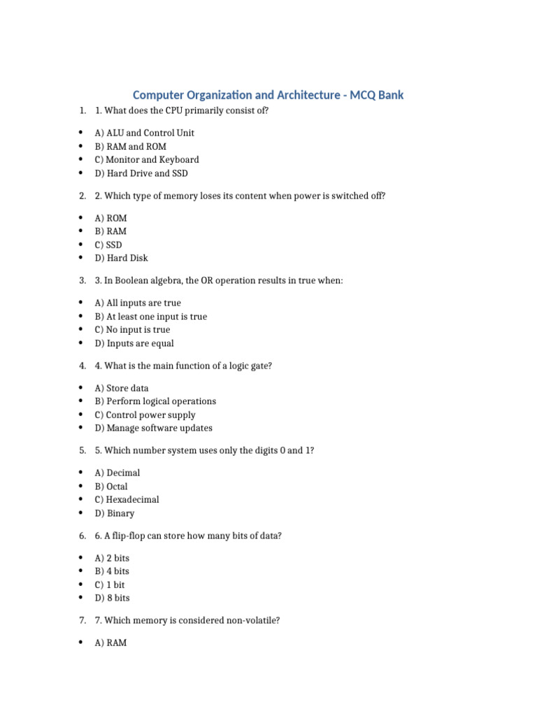 Computer Architecture MCQ | PDF