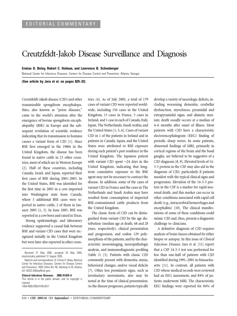 Creutzfeldt-Jakob Disease Surveillance and Diagnosis | PDF | Medical ...