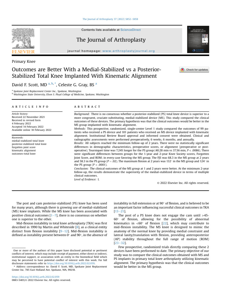 Medial vs. Posterior-Stabilized Knee Outcomes | PDF | Clinical Medicine ...