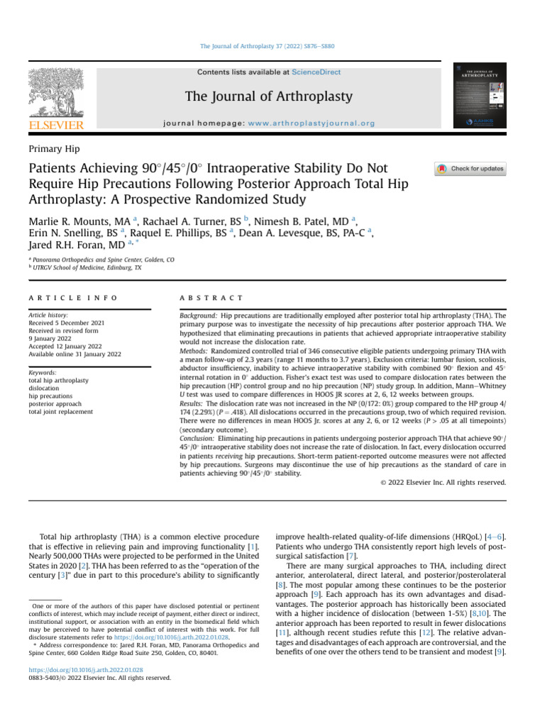 Patients Achieving 90&Xb0 45&Xb0 0&Xb0 Intra | PDF | Hip | Anatomical ...