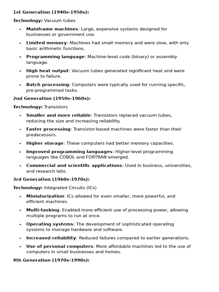Evolution of Computer Generations | PDF | Computing | Personal Computers