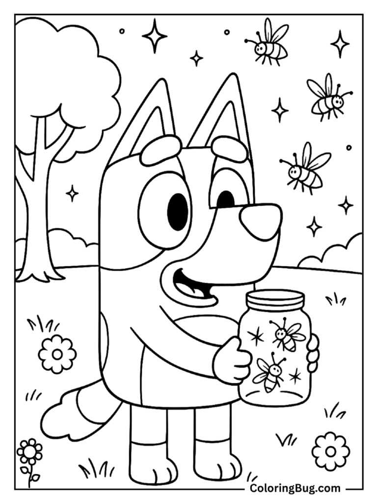 Bluey Catching Fireflies Coloring Page | PDF