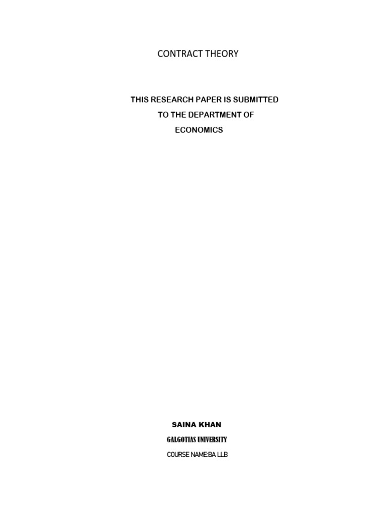 Contract Theory Saina Khan | PDF | Incentive | Adverse Selection