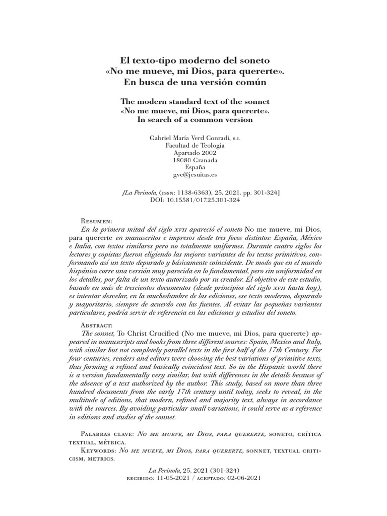 El Texto Tipo Moderno Del Soneto No Me Mueve Mi Dios | PDF | Amor | México