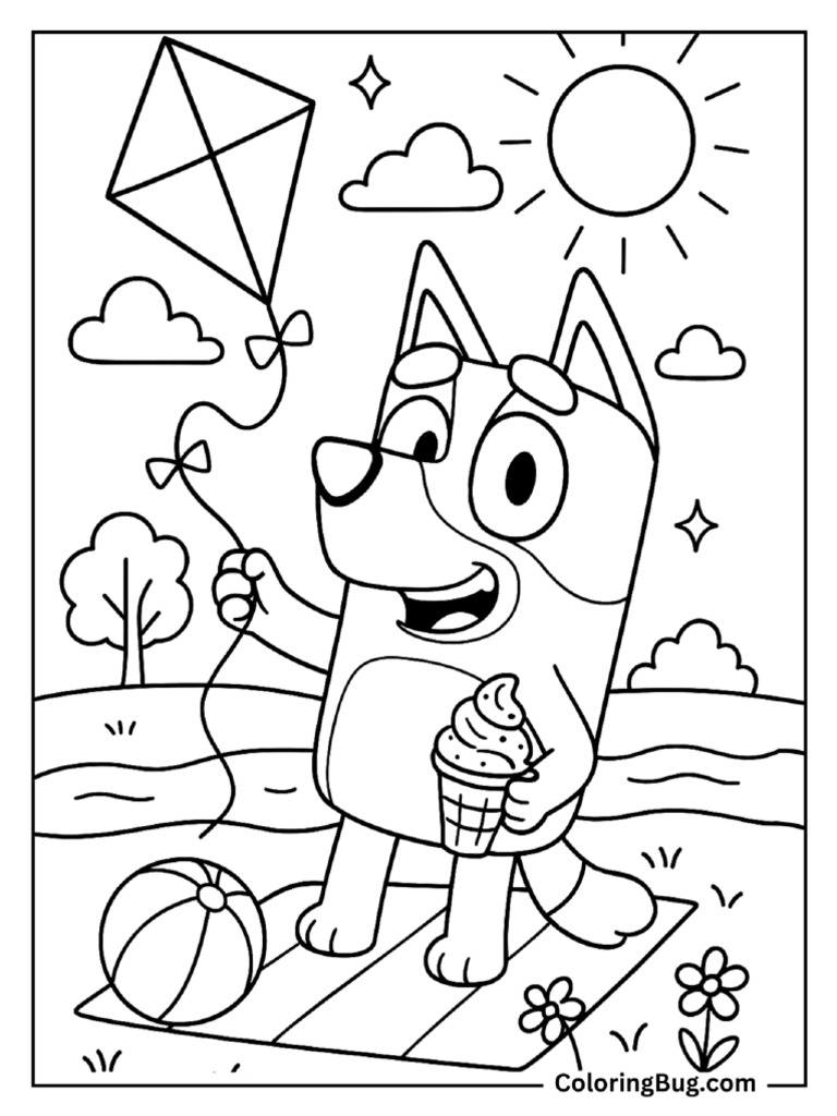 Bluey-Flying-a-Kite-by-the-River-Coloring-Page | PDF