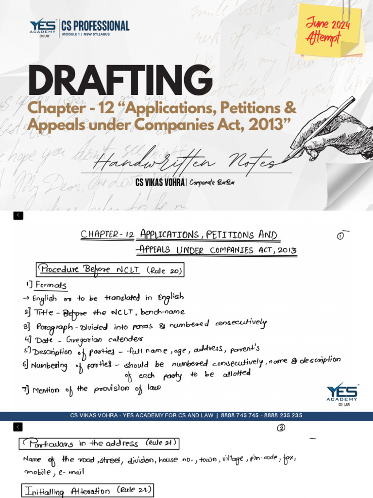 Drafting CH 12 Handwritten Notes CS Vikas Vohra, YES Academy | PDF
