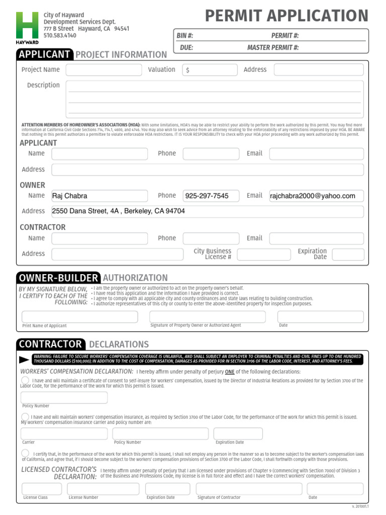 City of Hayward Permit Application 201001.1 Form | PDF | Common Law | Justice