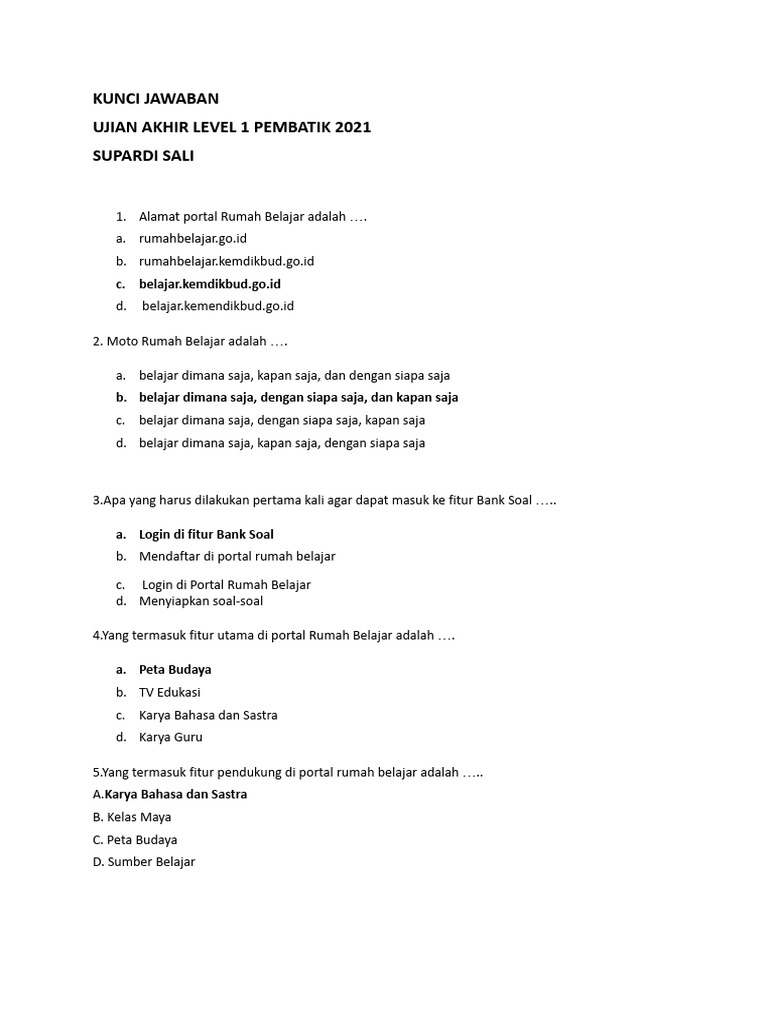 Ujian Akhir PEMBATIK 2021 Level 1 | PDF