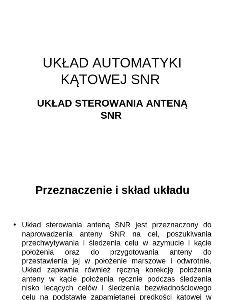 Układ Automatyki Kątowej SNR | PDF