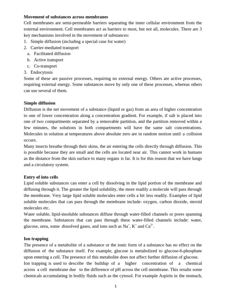 Movement of Substances Across Membranes and Enzymes | PDF | Osmosis ...