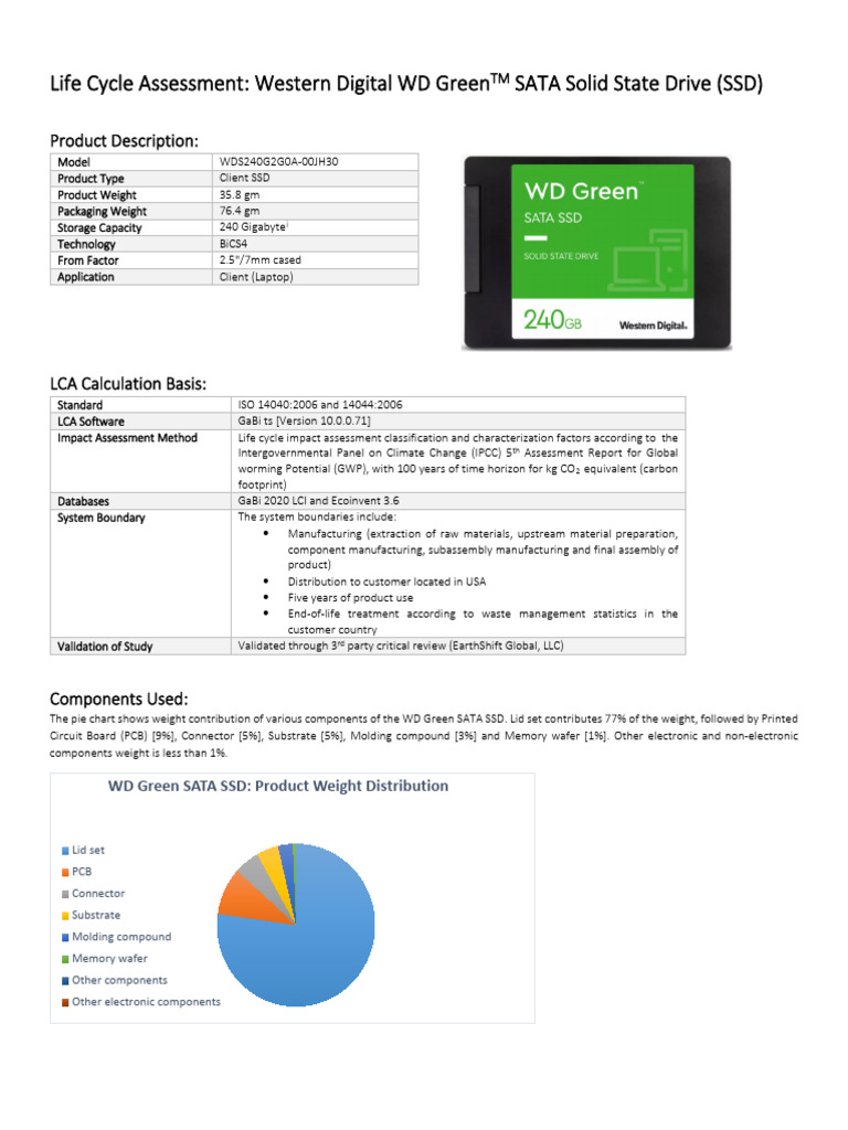 Life Cycle Assesment WD Green Sata SSD Western Digital | PDF | Life ...
