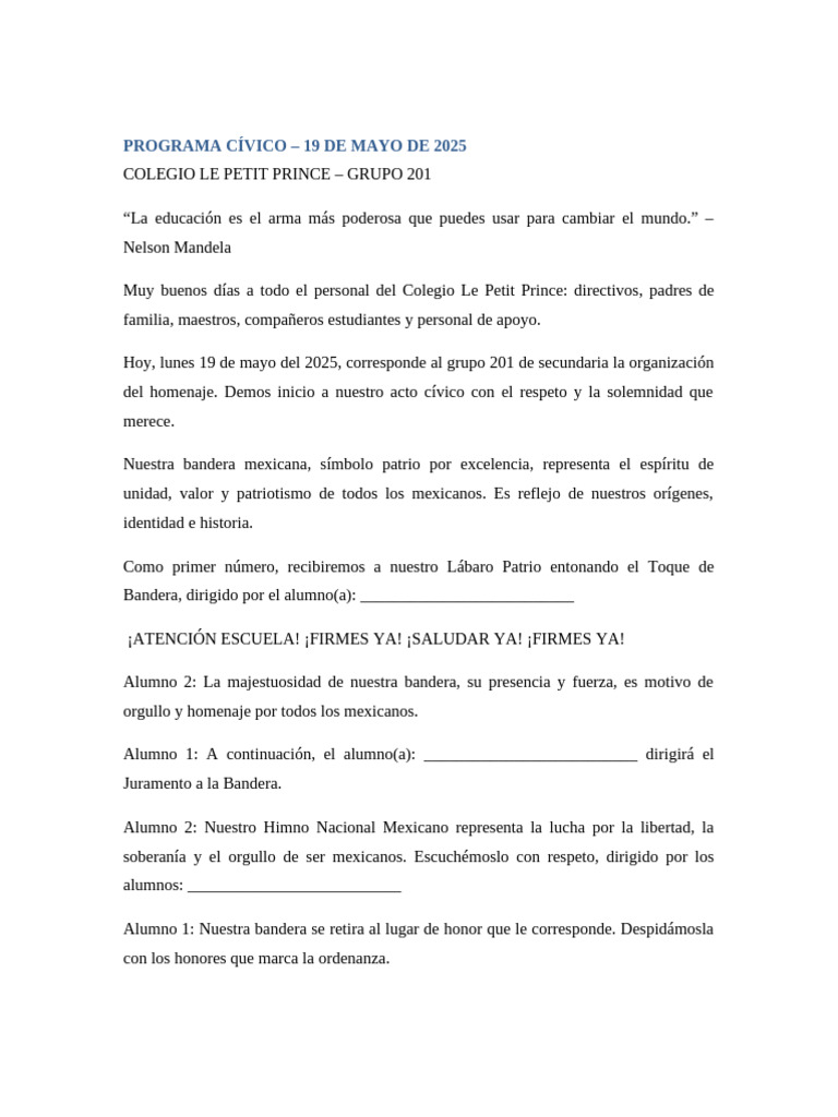 Programa Cívico 19 Mayo 2025 | PDF