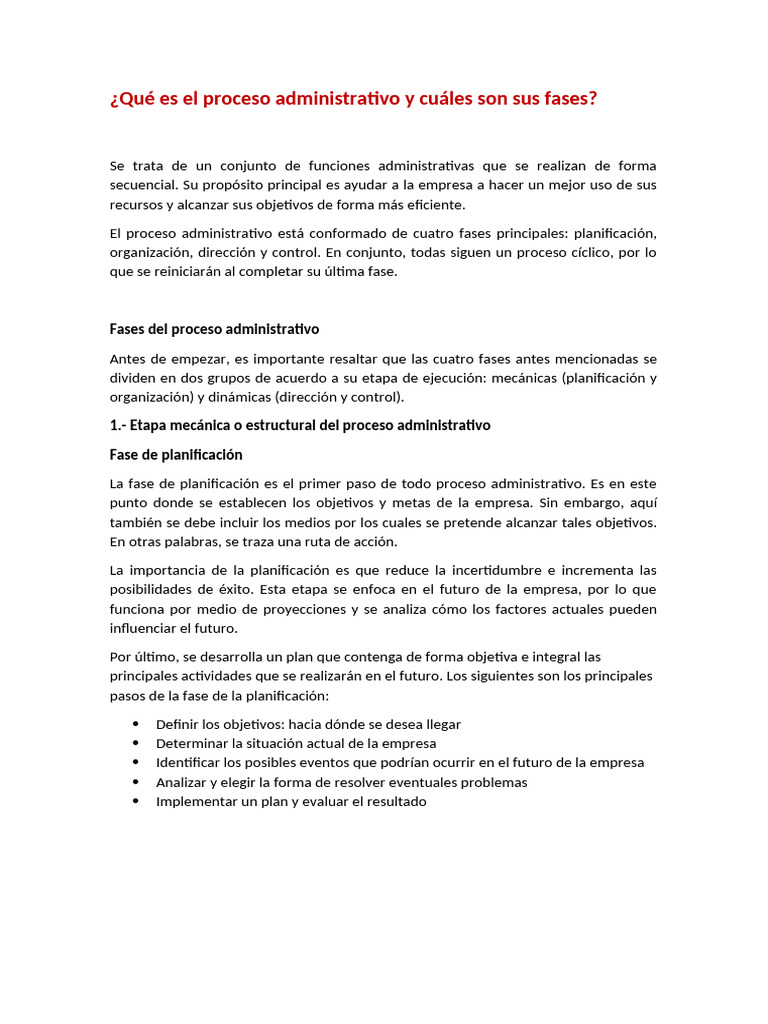 Fases del Proceso Administrativo | PDF | Planificación | Business