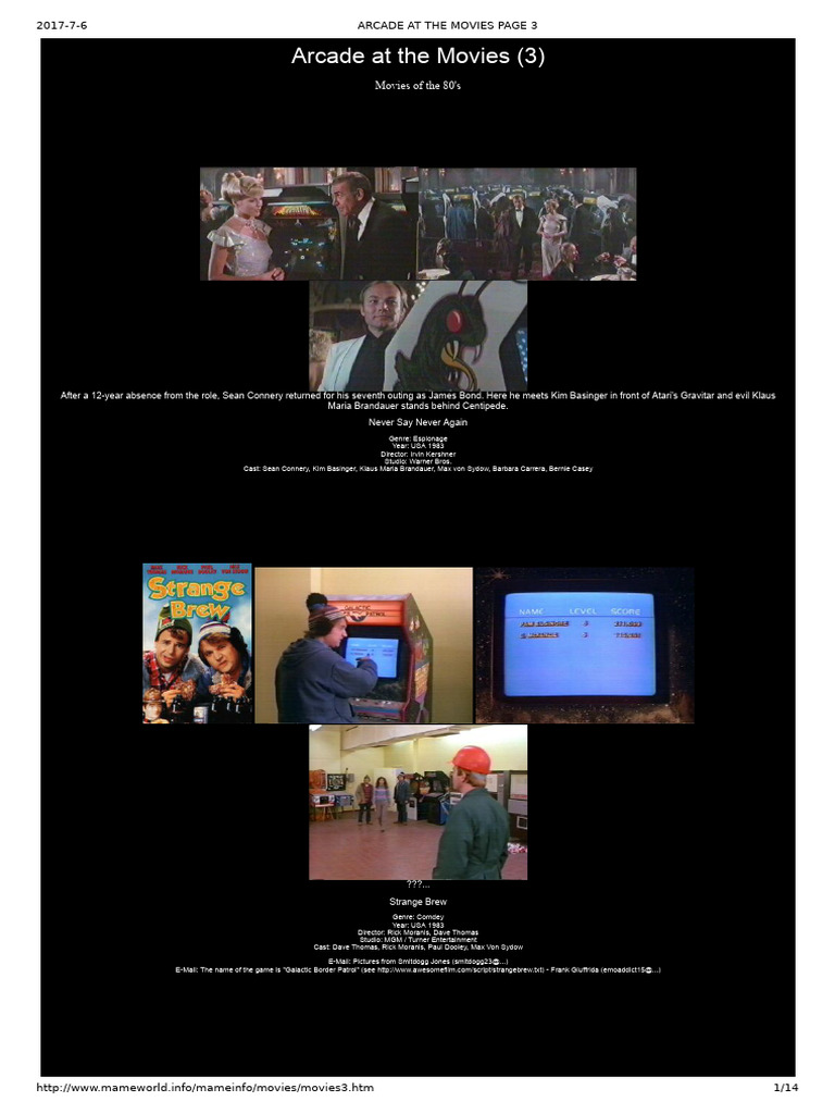 80's Movies Featuring Arcade Games | PDF