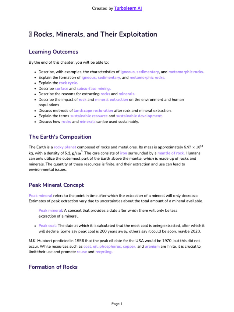 Rocks and Minerals Notes | PDF | Rock (Geology) | Mining