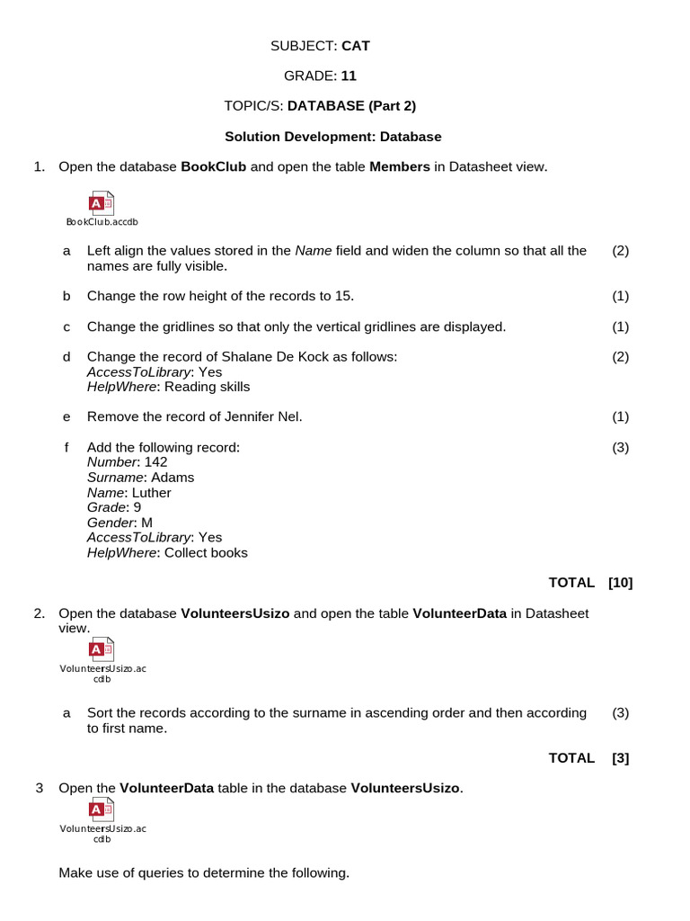 Database Management Tasks for Grade 11 | PDF | Databases | Information ...