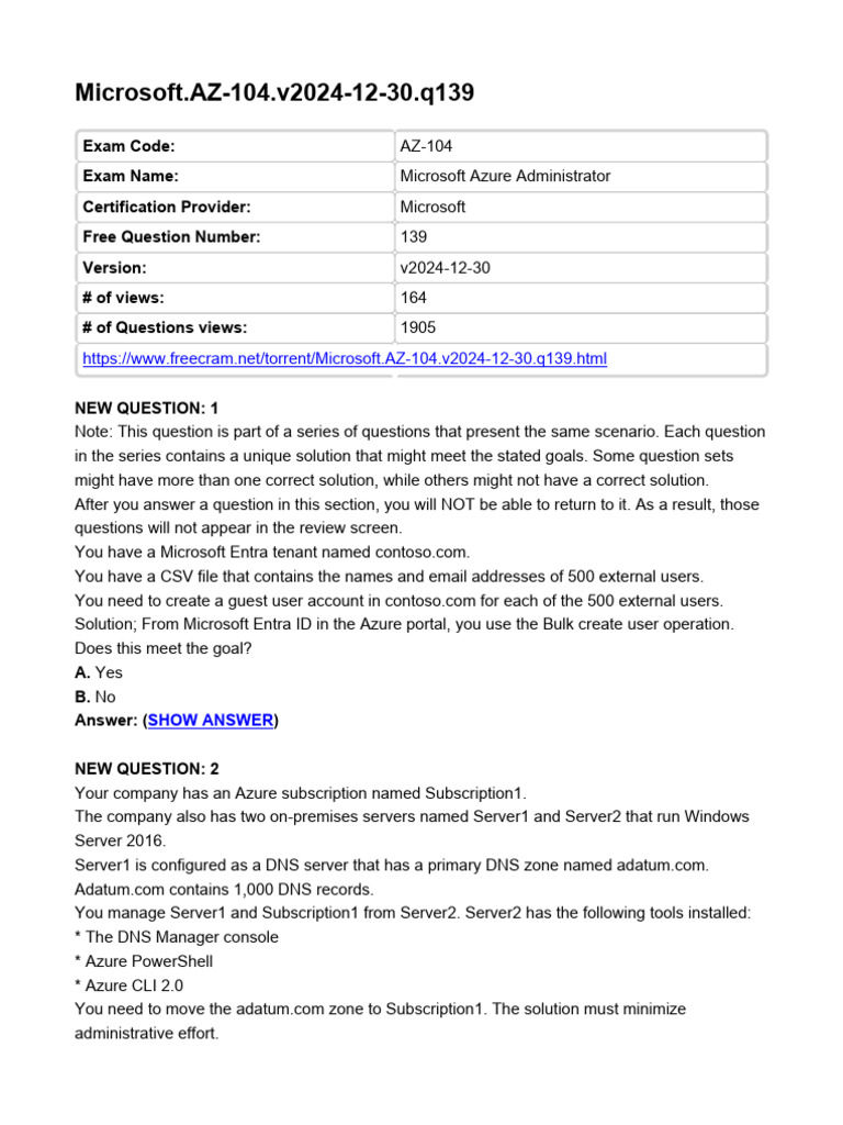 Azure Administrator Exam AZ-104 Overview | PDF | Computer Network ...
