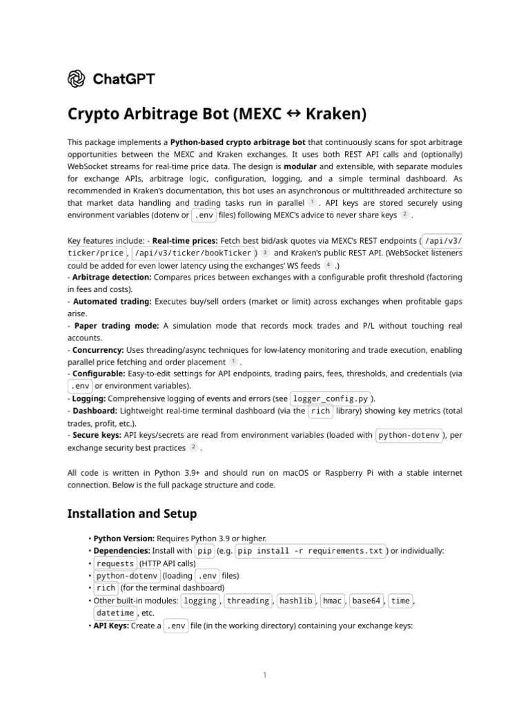 Python Crypto Arbitrage Bot: MEXC & Kraken | PDF | Computer Programming ...