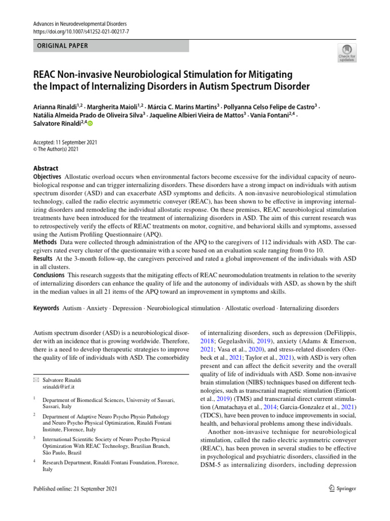 Rinaldi2021 - Article - REACNon-invasiveNeurobiological ASD | PDF | Autism | Quartile