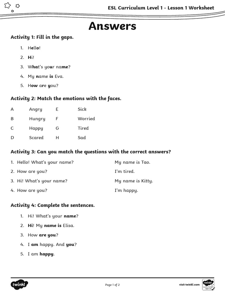Lesson 1 - Level 1 Interactive Worksheet Answers | PDF