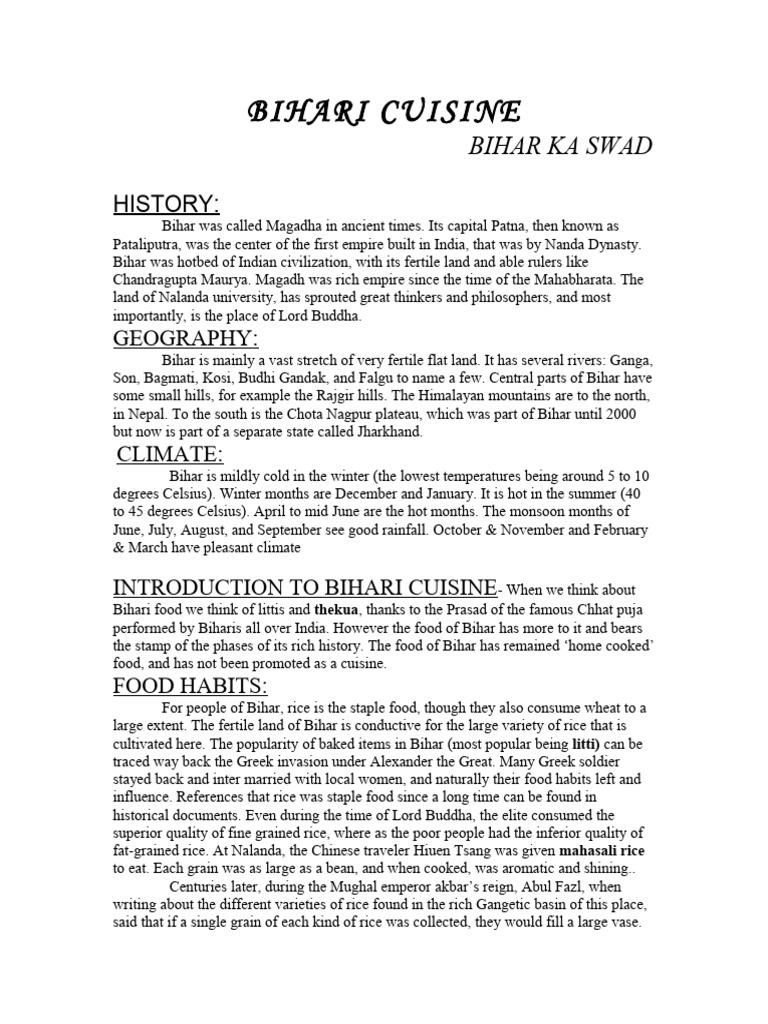 Discovering Bihari Cuisine: History & Dishes | PDF | Asian Cuisine ...