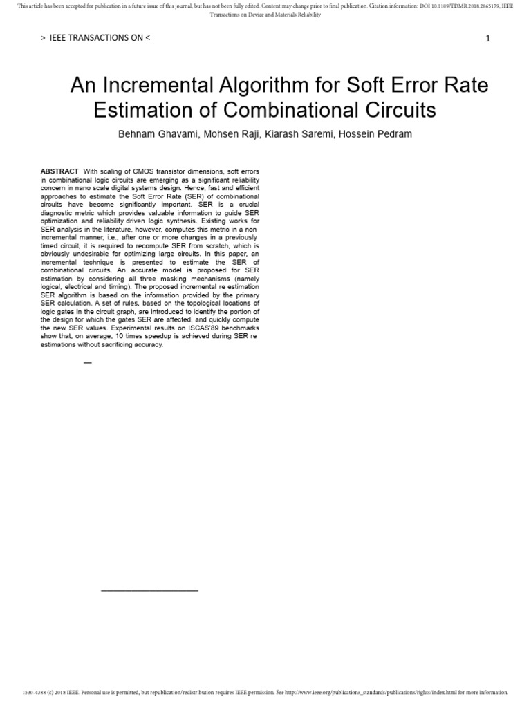 An Incremental Algorithm For Soft Error Rate Estimation of Combinational Circuits | PDF | Logic ...