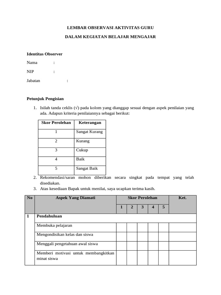 Lembar Pengamatan | PDF