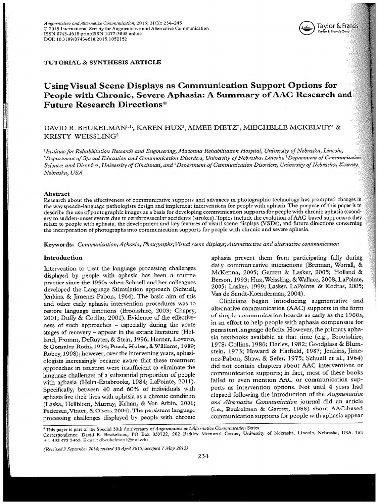 Beukelman visual scene aac aphasia | PDF