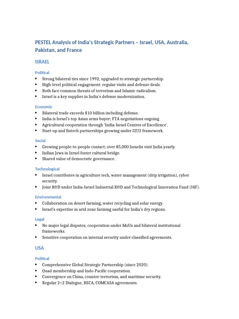 PESTEL Analysis of India's Key Partners | PDF | Israel | World Politics