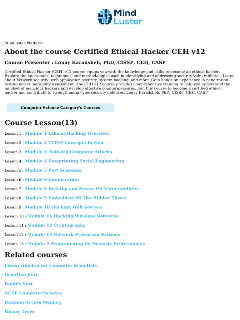 Certified Ethical Hacker CEH v12 Course Content | PDF