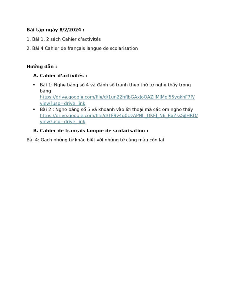 BTVN Lớp t. Pháp Trẻ Em | PDF