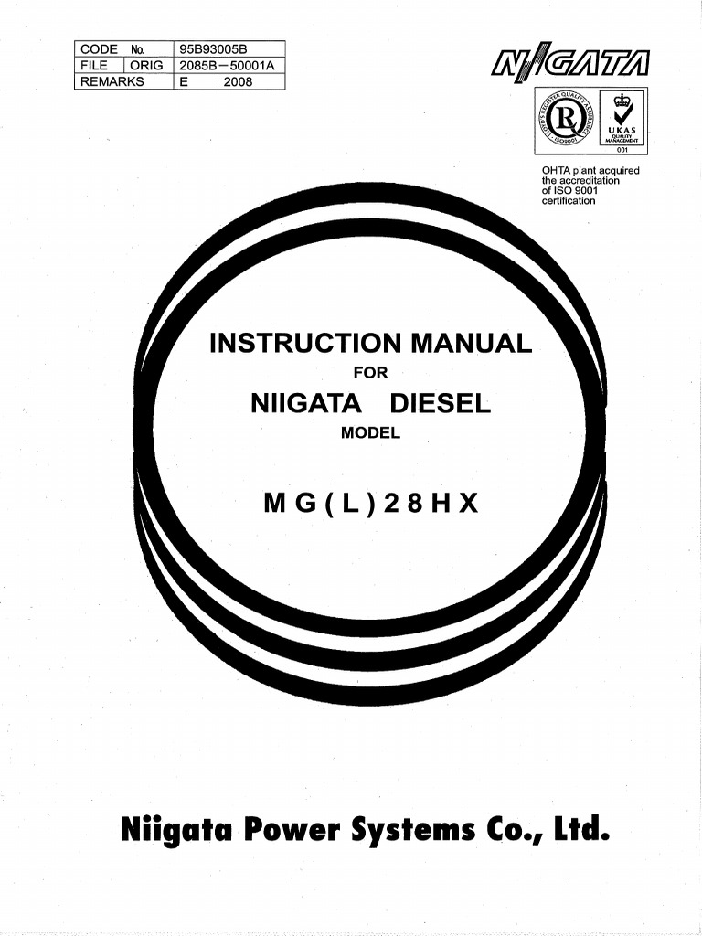 01 - Iinstruction Manual - Engine - 95B93005B Niigata MG (L) 28 HX | PDF