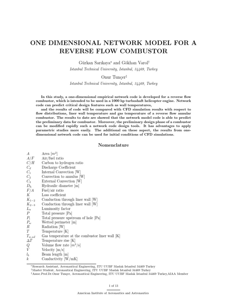 One Dimensional Network Model For A Reverse Flow Combustor | PDF | Heat ...