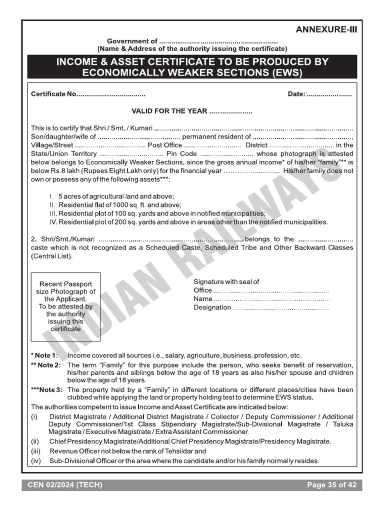 EWS Certificate CEN 02 2024 Annexure III | PDF