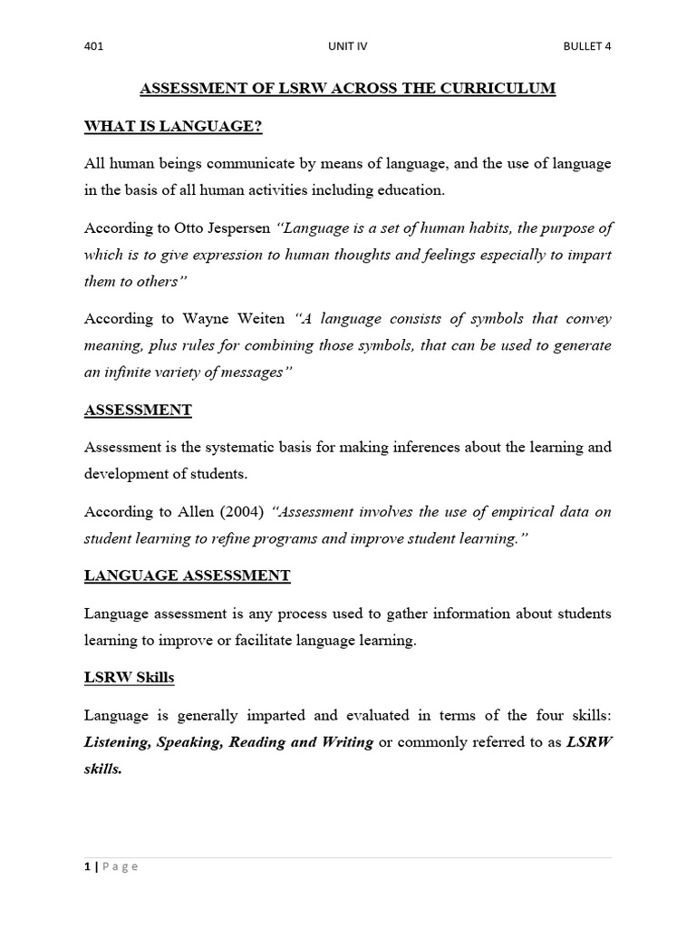 Importance of LSRW Skills Assessment | PDF | Educational Assessment ...