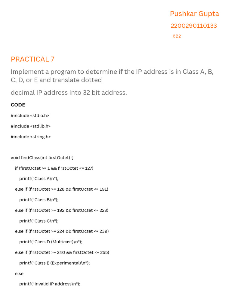 Determine IP Address Class and Binary | PDF