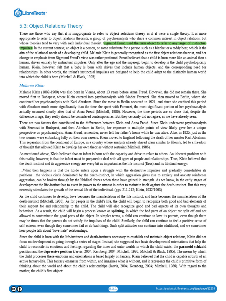 5.03 Object Relations Theory | PDF | Psychoanalysis | Attachment Theory