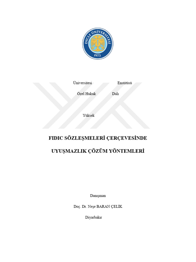 FIDIC Uyuşmazlık Çözüm Yönemleri 2024 YL TEZ | PDF