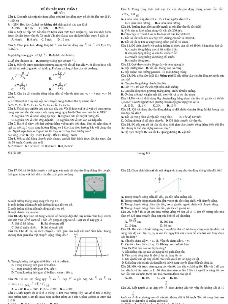 ĐỀ ÔN KSCL 10A1 (đề1) | PDF