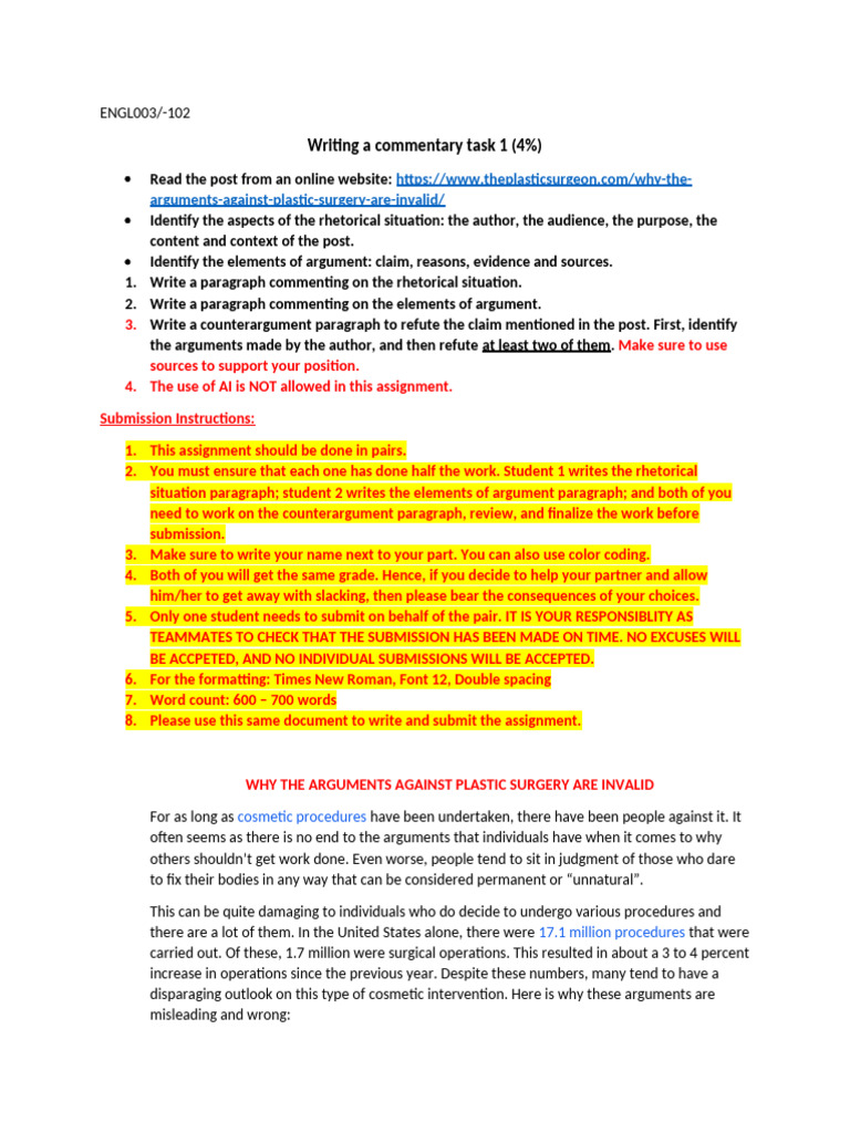 Updated Ss Copy of Writing A Commentary - Task 1 (Rhetorical Situation ...