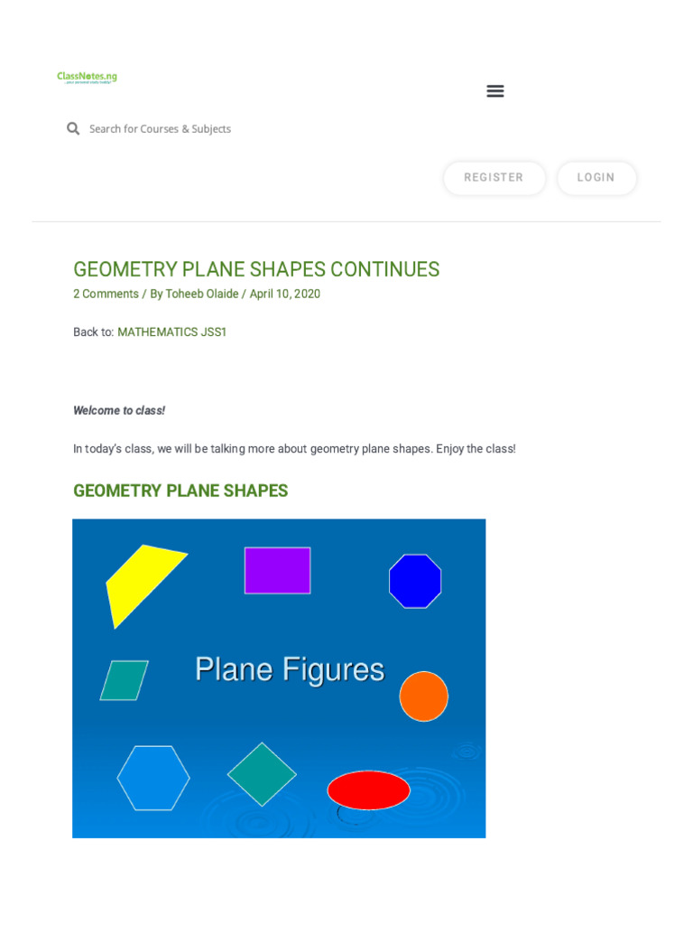 GEOMETRY PLANE SHAPES CONTINUES - ClassNotes - NG | PDF | Area | Rectangle