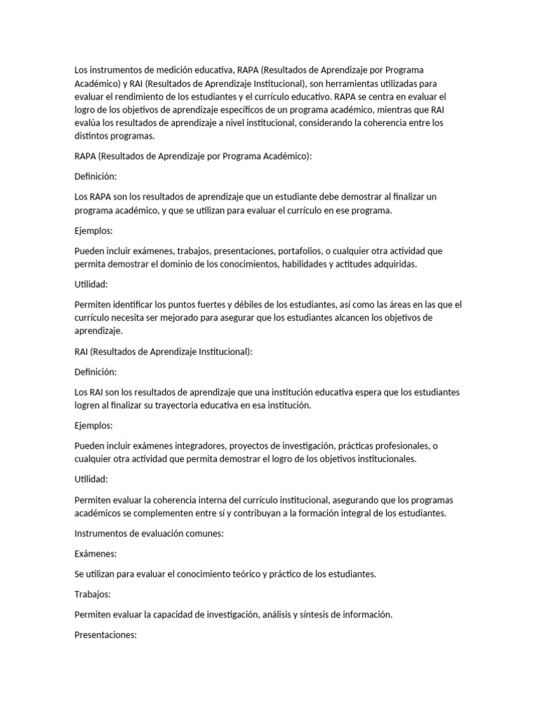 RAPA y RAI | PDF | Plan de estudios | Aprendizaje