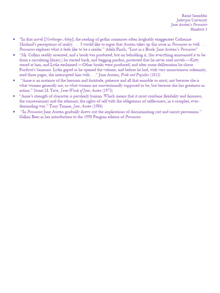 Jane Austen's Persuasion - Handout 3 - RS | PDF