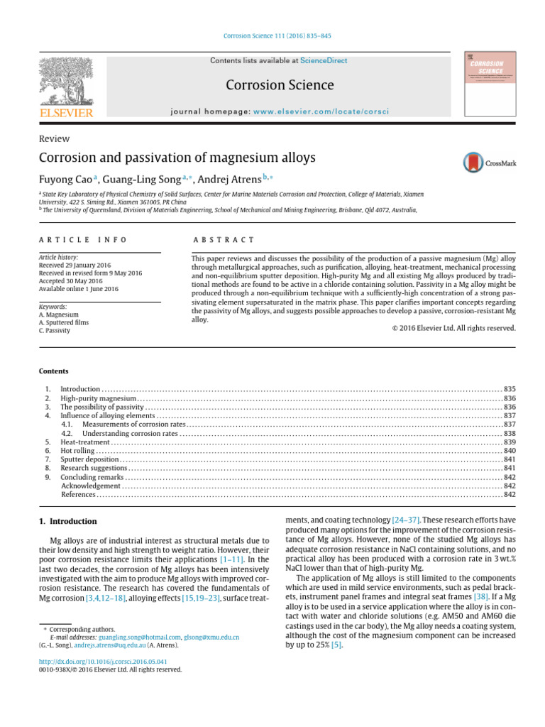 Corrosion of Magnesium Alloys | PDF | Corrosion | Magnesium
