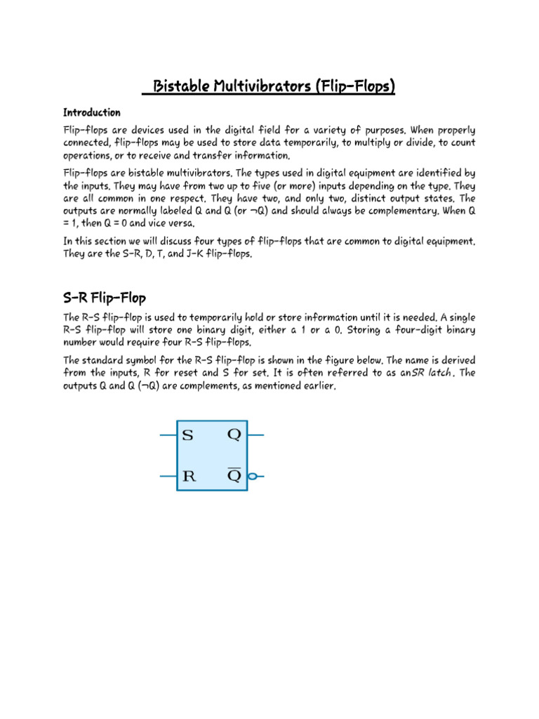 Flip-Flop Bistable Multivibrators | PDF | Electrical Circuits | Digital Electronics